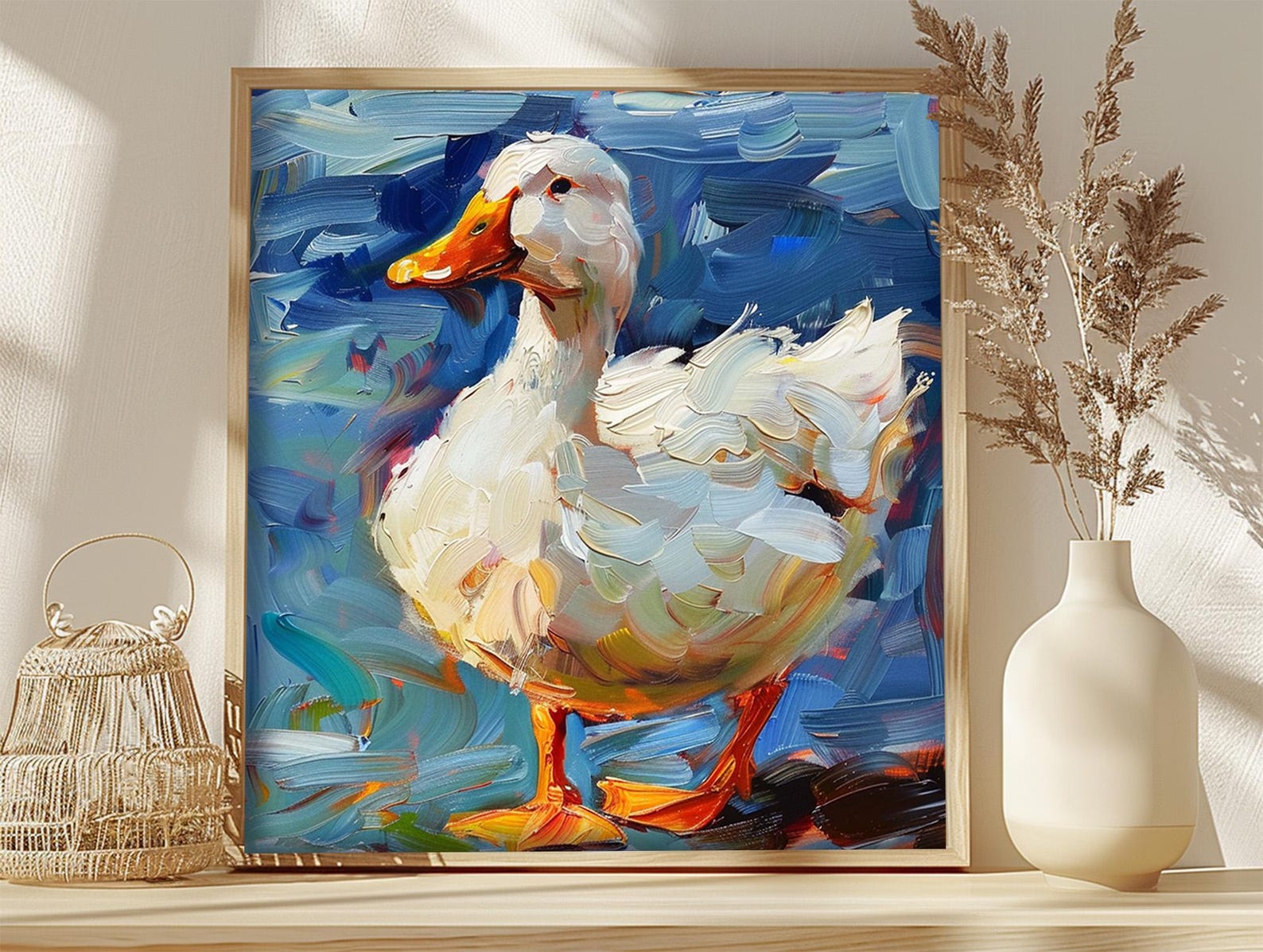 White Duck Art Print Bird Oil Canvas Print Rustic Wall Art Print ...