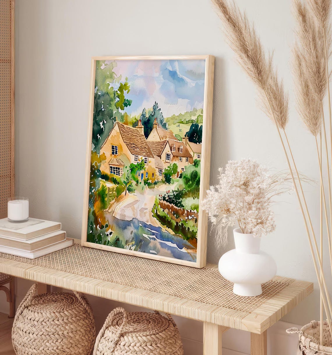 Costwolds England Coutryside Watercolor Painting England Landscape Wall ...