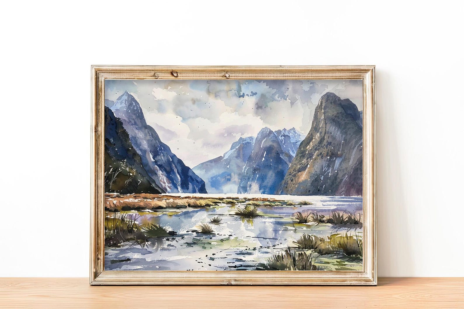 Milford Sound Watercolor Painting New Zealand Landscape Art Print ...