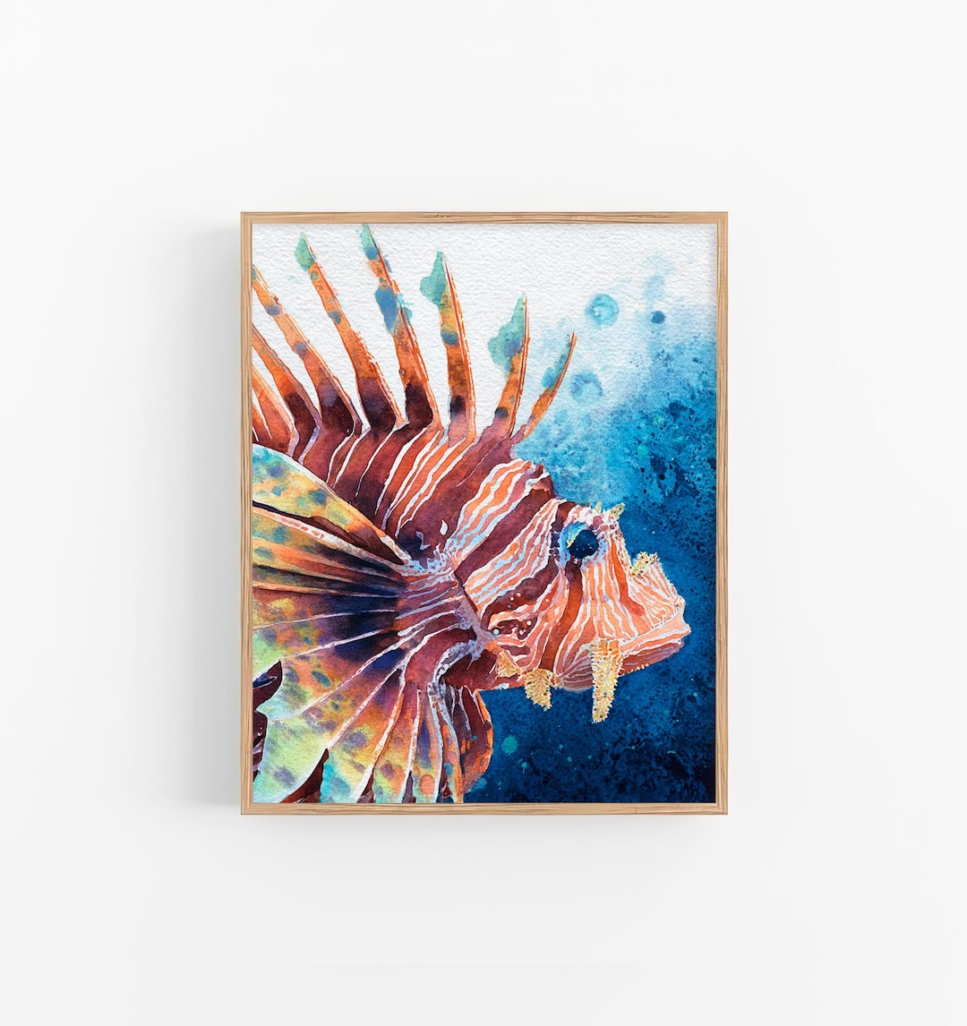 Lionfish Watercolor Painting: Ocean Fish Art Print Tropical Marine Wall ...