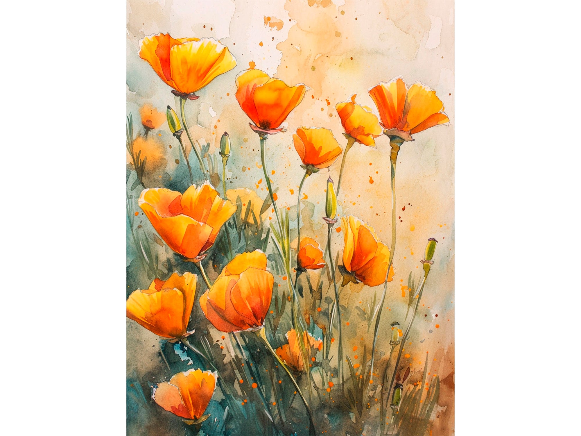 California Poppy Flowers Watercolor Art Print Floral Artwork ...