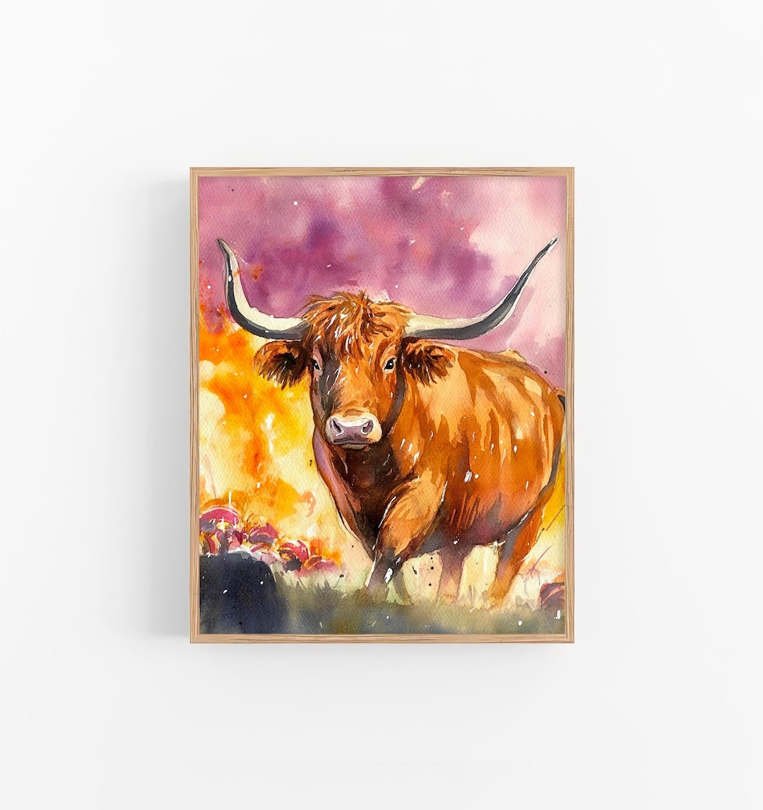 Highland Cow Watercolor Painting Cow Watercolor Art Print Scottish Cow ...