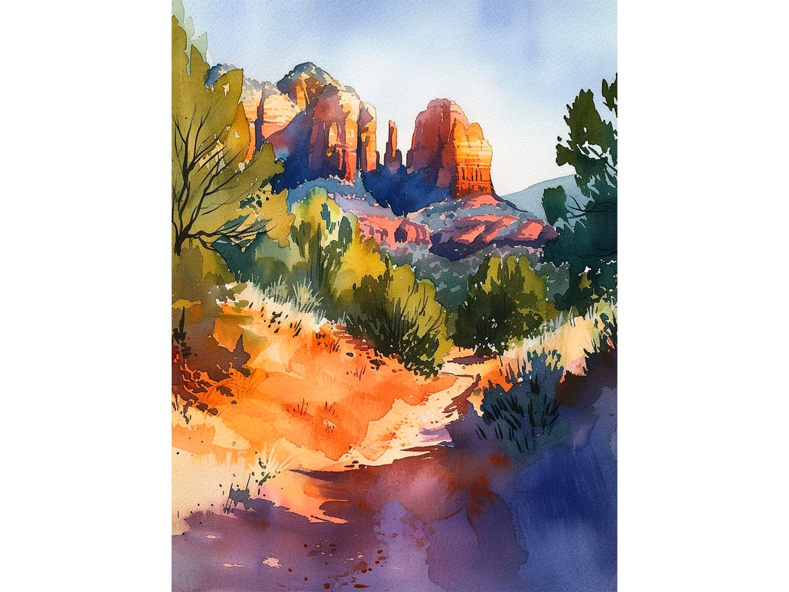Arizona Watercolor Art Print Sedona Painting Mountains Watercolor Art ...