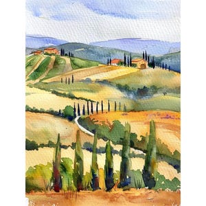 Tuscany Watercolor Art Print Tuscany Countryside Watercolor Painting Italy Wall Art Print Travel ...