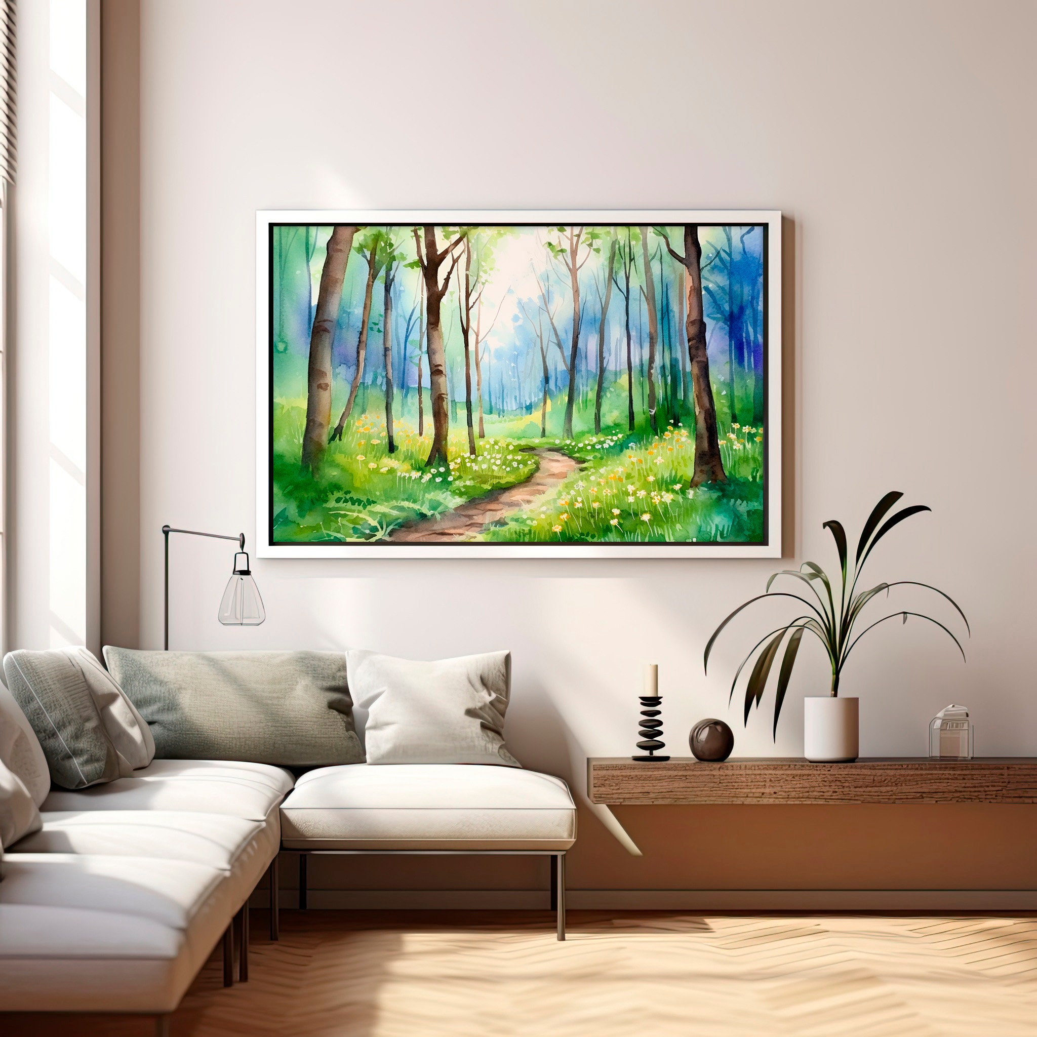 Spring Forest Watercolor Painting Spring Scene Watercolor Artwork New ...