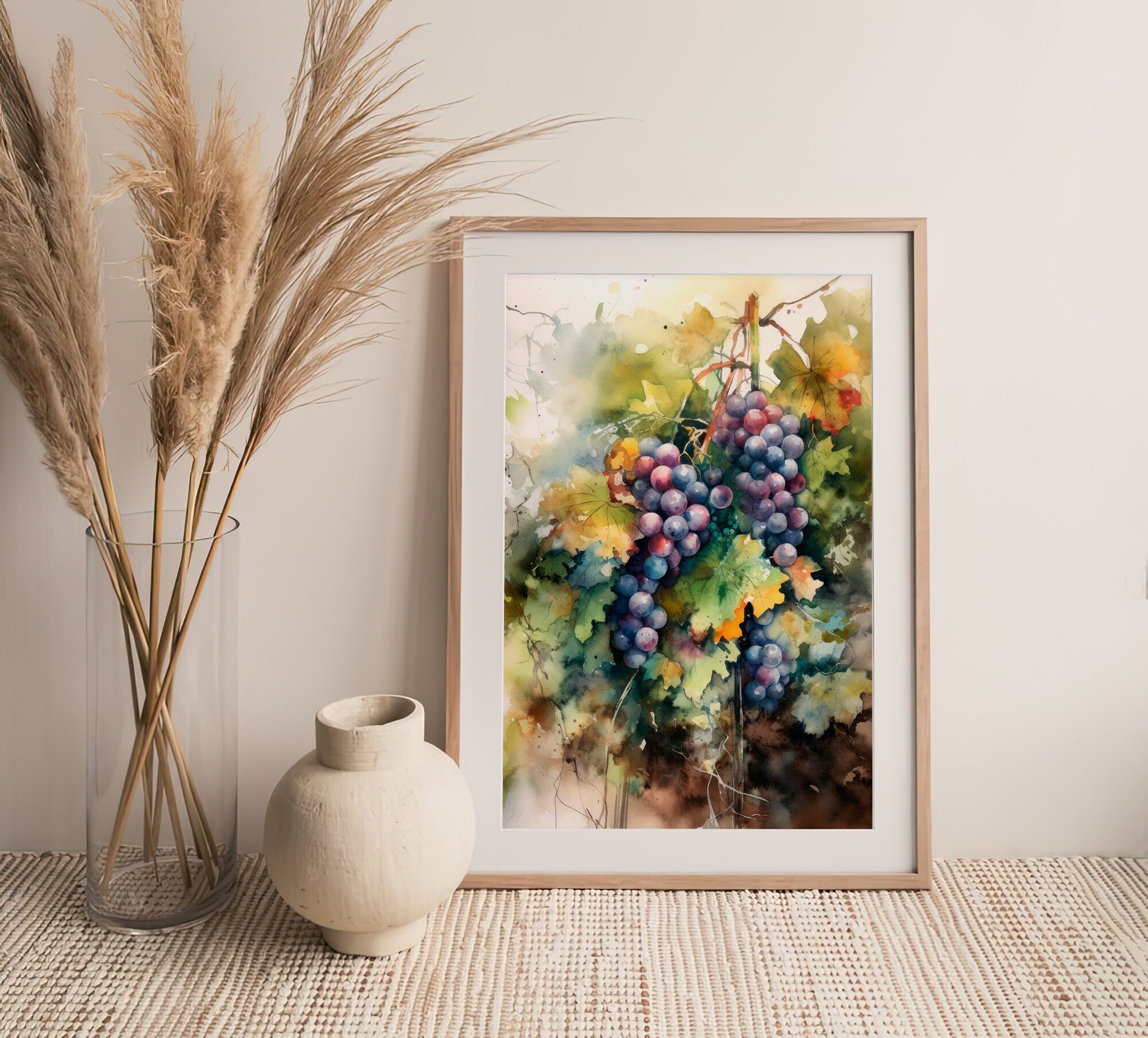 Grapes Watercolor Art Botanical Print Napa Valley Vineyard Artwork by ...