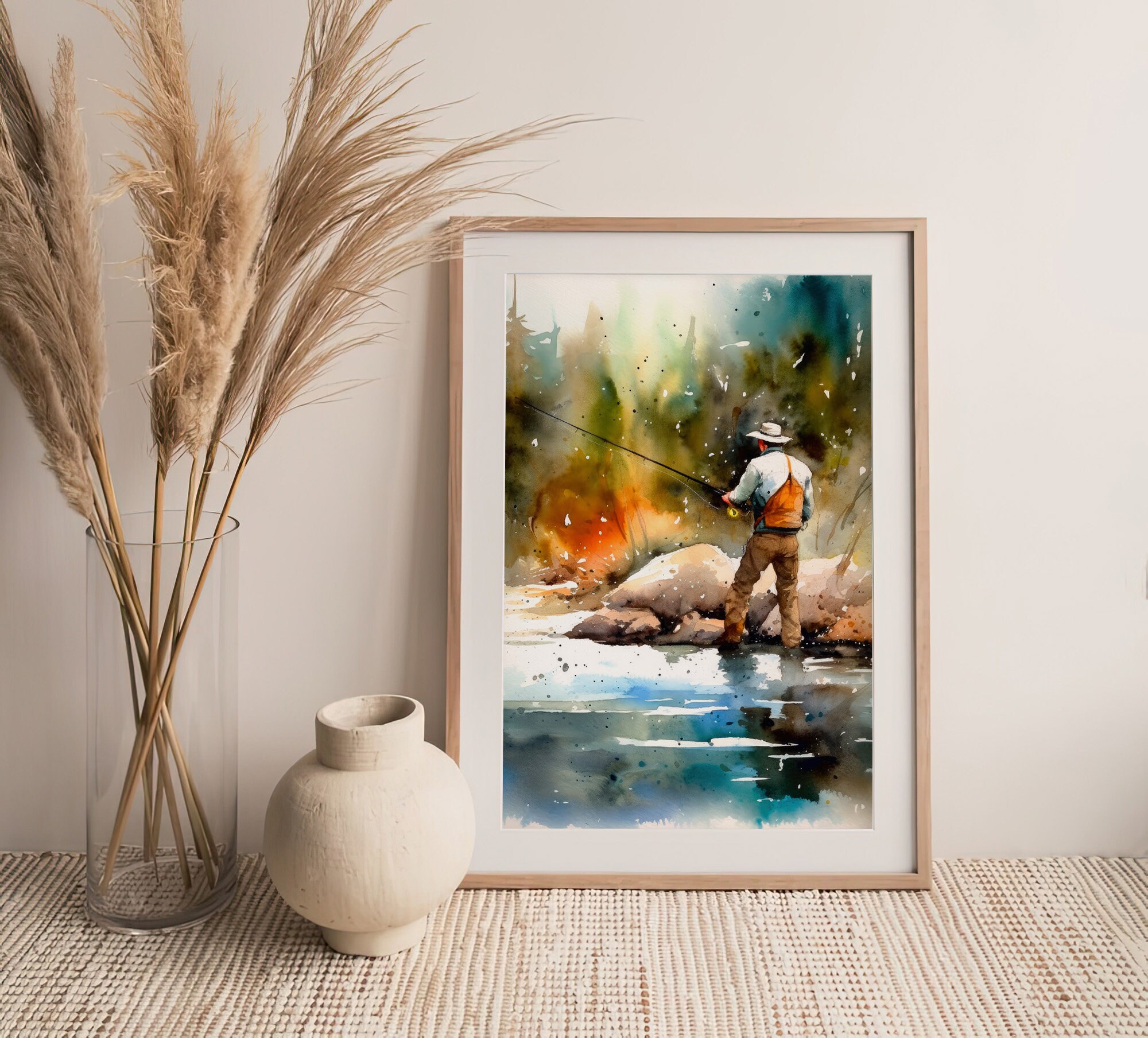 Fisherman Watercolor Painting Fishing Art Print Colorado Landscape - Etsy