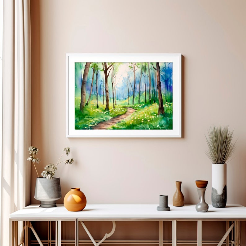 Spring Forest Watercolor Painting Spring Scene Watercolor Artwork New ...