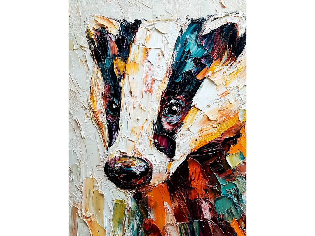 Badger Oil Painting Art Print Animal Portrait Textured Palette Knife ...