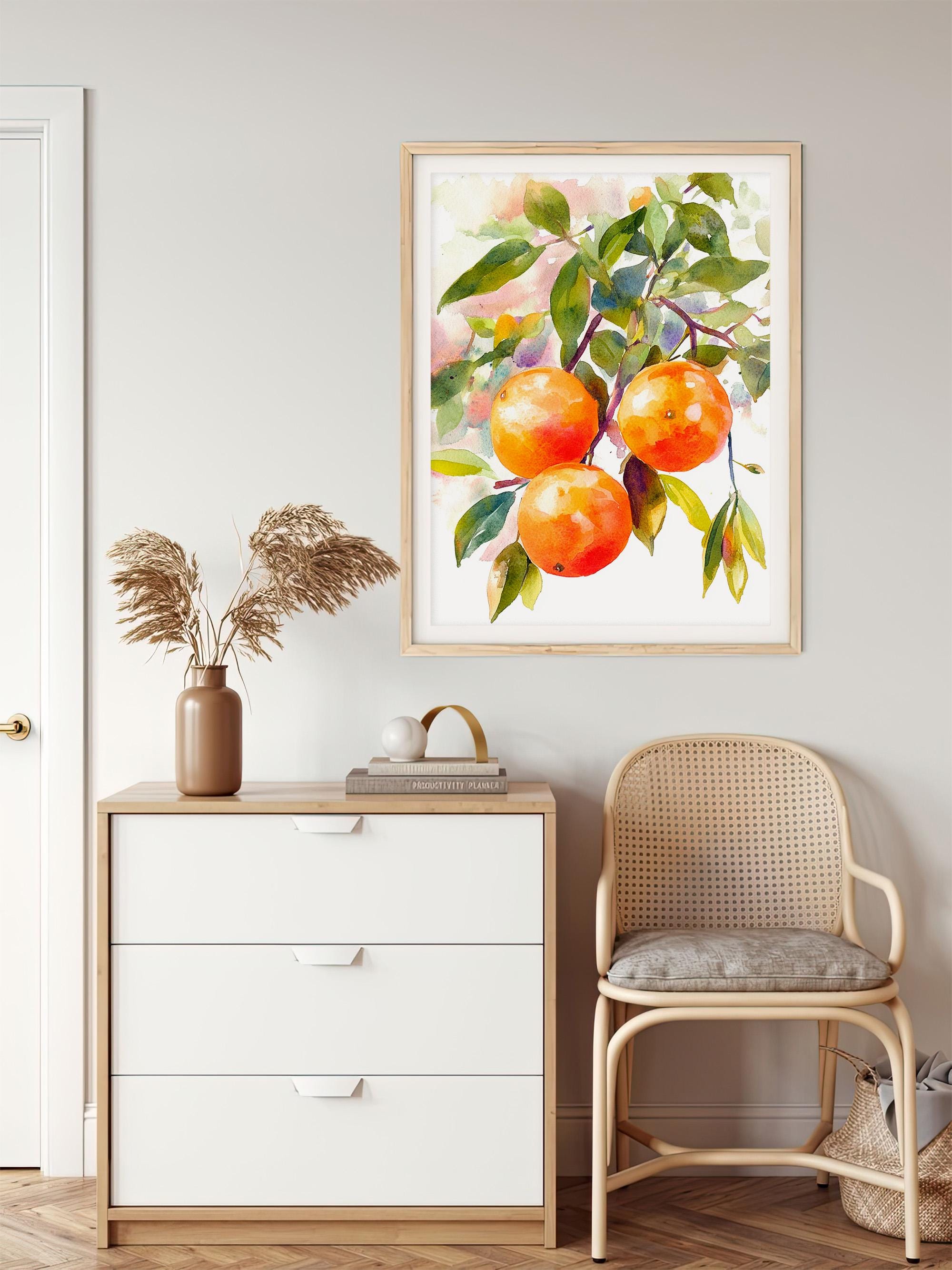 Orange Tree Watercolor Print Citrus Fruit Wall Art Kitchen Decor ...