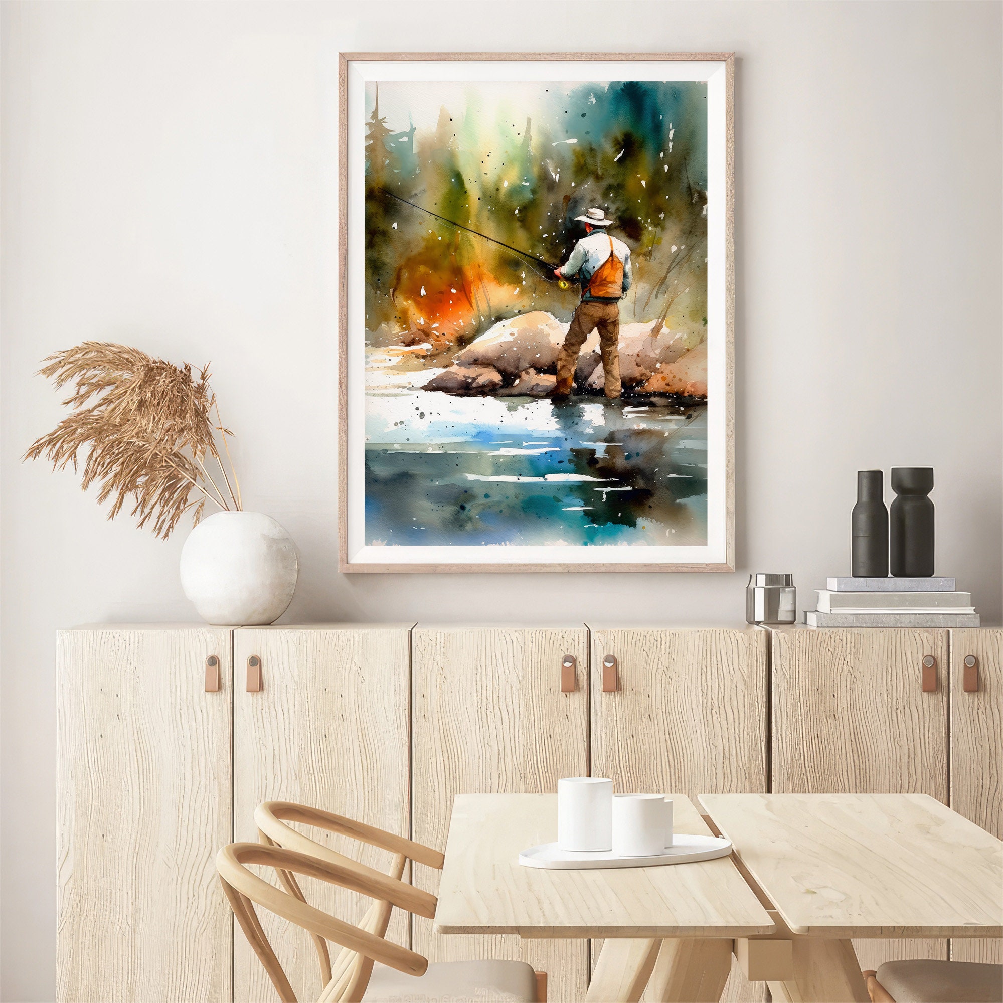 Fisherman Watercolor Painting Fishing Art Print Colorado Landscape - Etsy