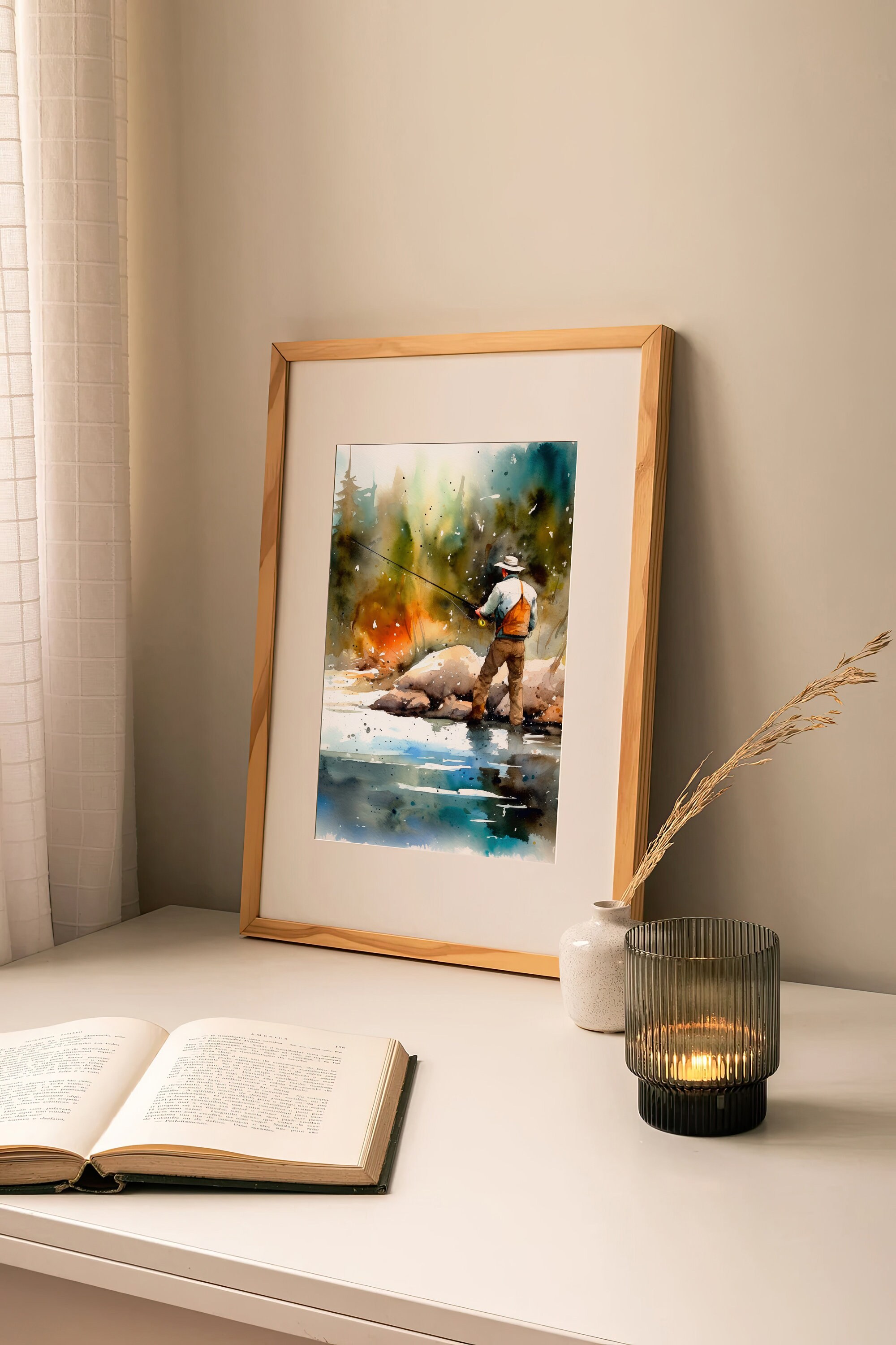 Fisherman Watercolor Painting Fishing Art Print Colorado Landscape - Etsy