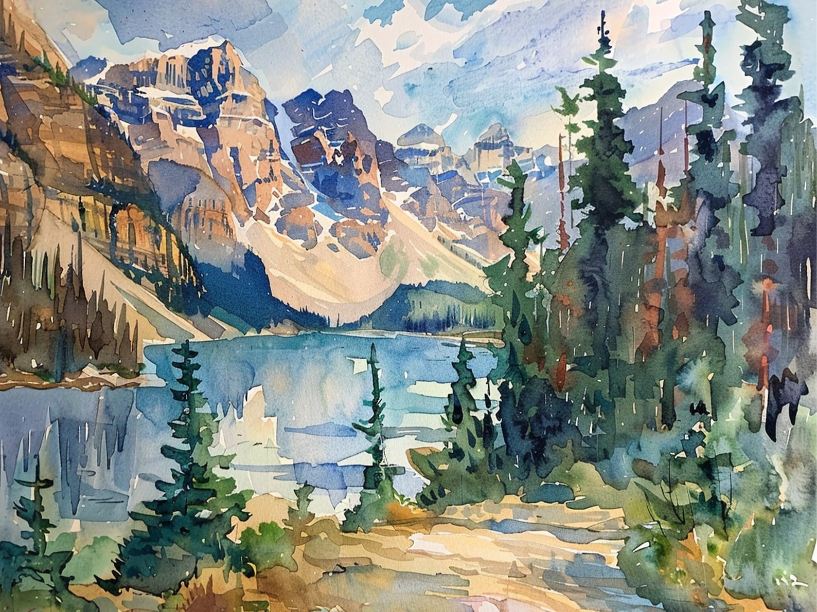 Jasper National Park Watercolor Art Print Canada Landscape Watercolor ...