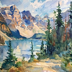 Jasper National Park Watercolor Art Print Canada Landscape Watercolor ...
