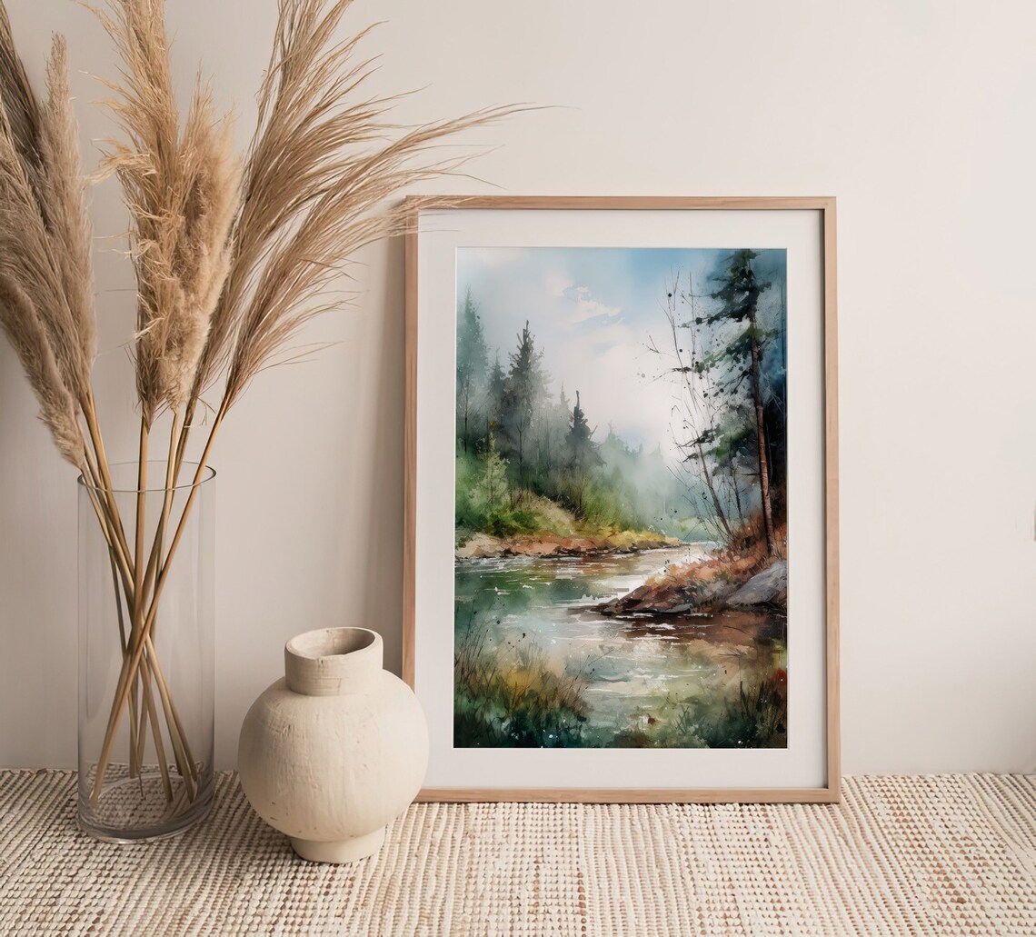 Scotland Landscape Art Print Pine Trees Watercolor Painting England ...