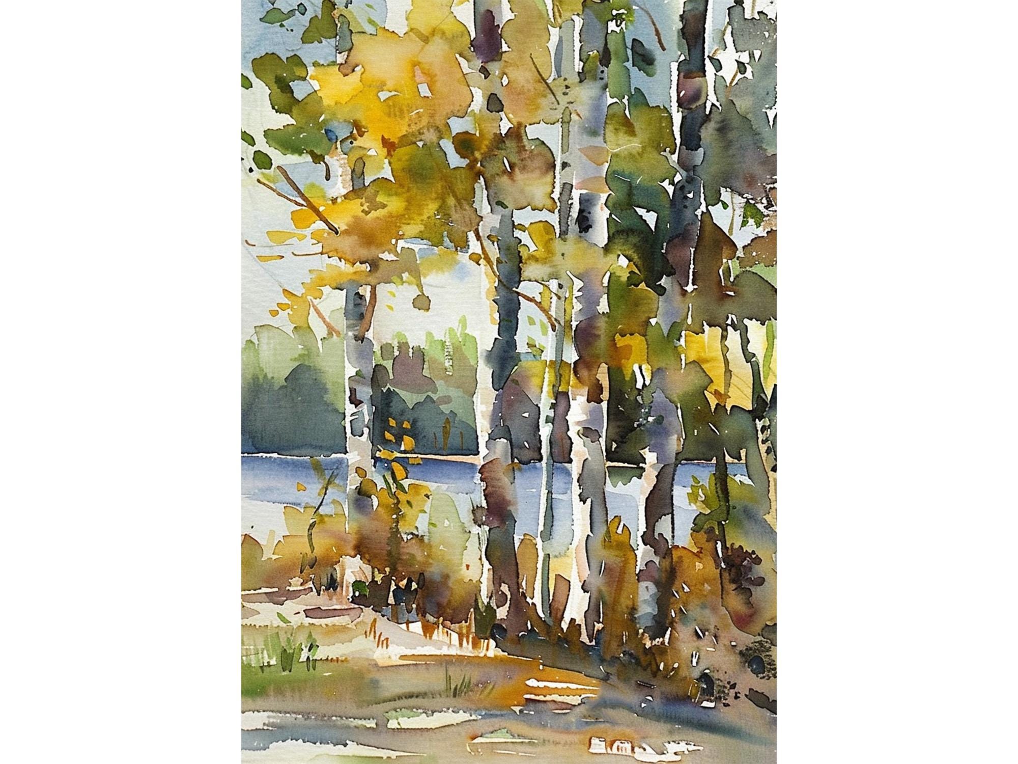 Birch Trees Watercolor Art Print Aspen Birch Forest Watercolor Artwork ...