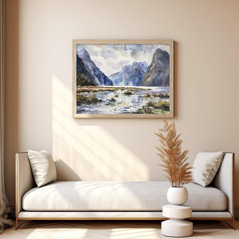 Milford Sound Watercolor Painting New Zealand Landscape Art Print ...