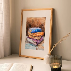 Books Watercolor Painting Old Book Library Art Print Books Farmhouse ...