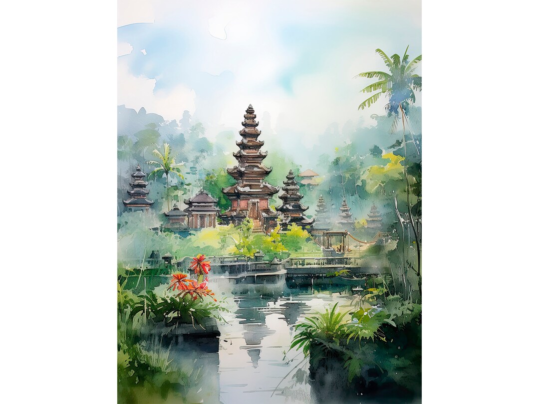 Bali Painting Indonesia Watercolor Art Print Landscape Artwork Travel ...
