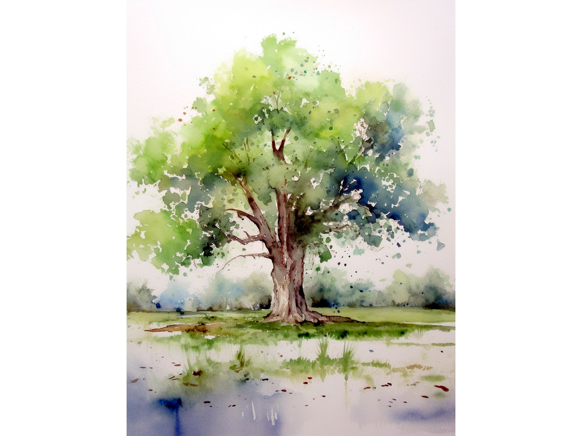 Oak Tree Watercolor Art Print Louisiana Forest Painting Abstract ...