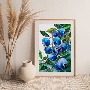 Blueberry Watercolor Painting Berry Art Print Floral Wall Art Print ...