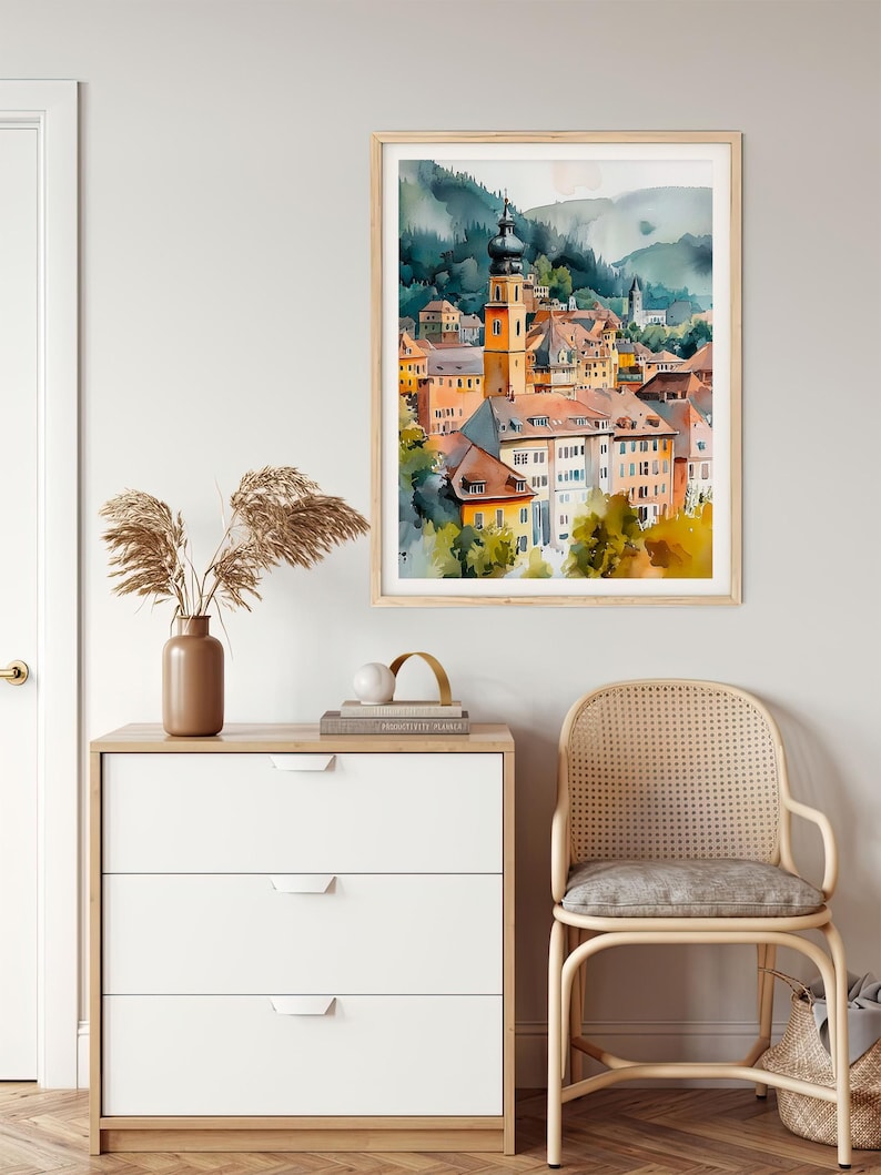 Heidelberg Cityscape Watercolor Painting Germany Watercolor Art Print ...