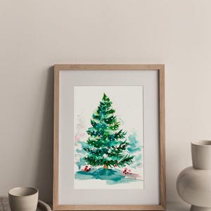 Christmas Pine Tree Watercolor Art Print Pine Trees Painting Minimalist ...