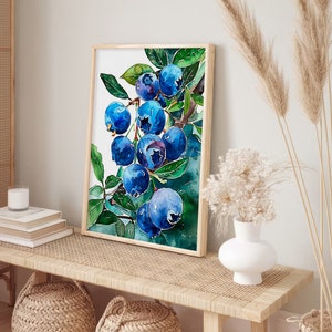 Blueberry Watercolor Painting Berry Art Print Floral Wall Art Print ...