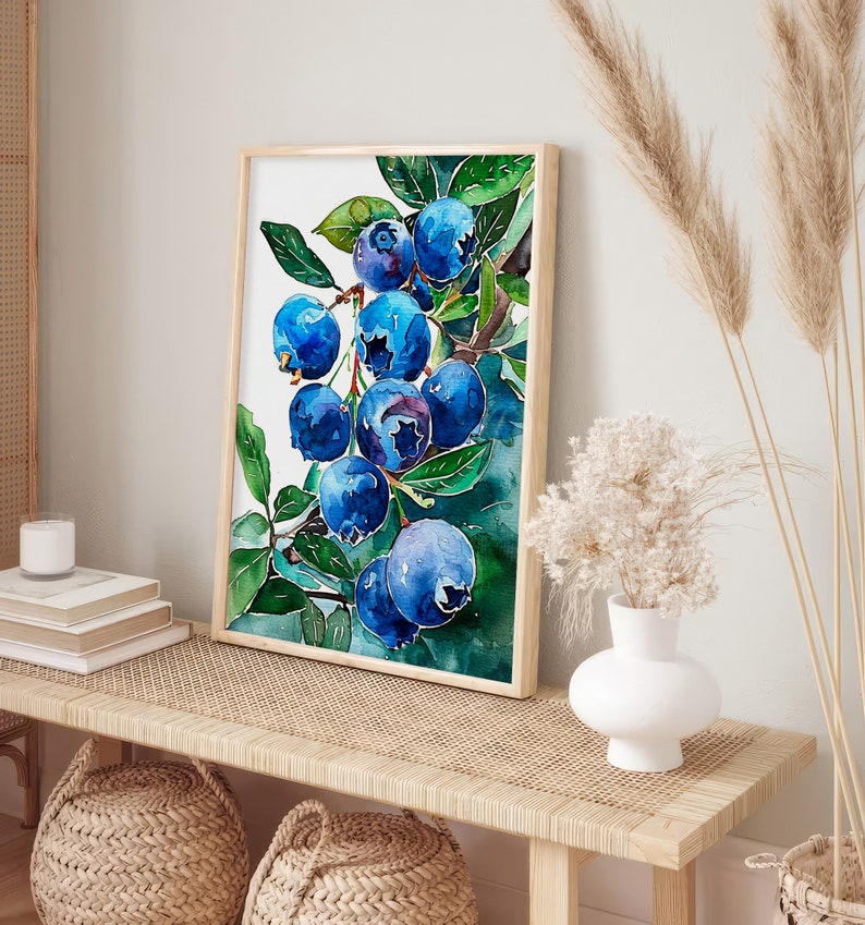 Blueberry Watercolor Painting Berry Art Print Floral Wall Art Print ...