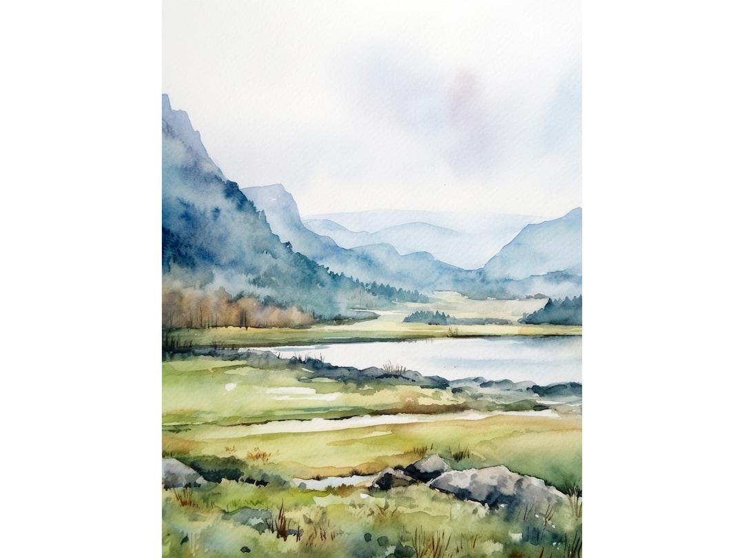 England Painting Lake District Watercolor Painting Neutral Landscape ...