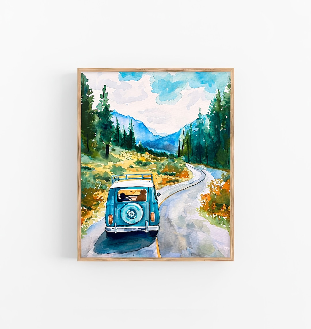Road Trip Watercolor Art Print Adventure Painting Canada Landscape Wall ...