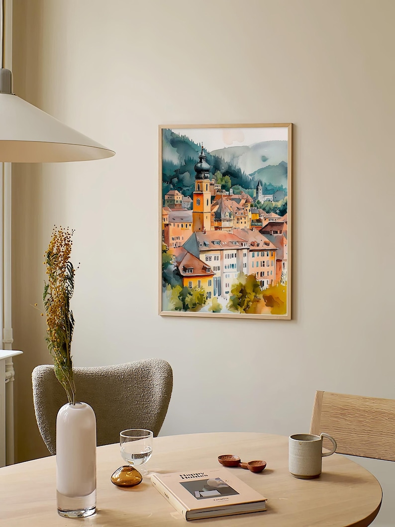 Heidelberg Cityscape Watercolor Painting Germany Watercolor Art Print ...