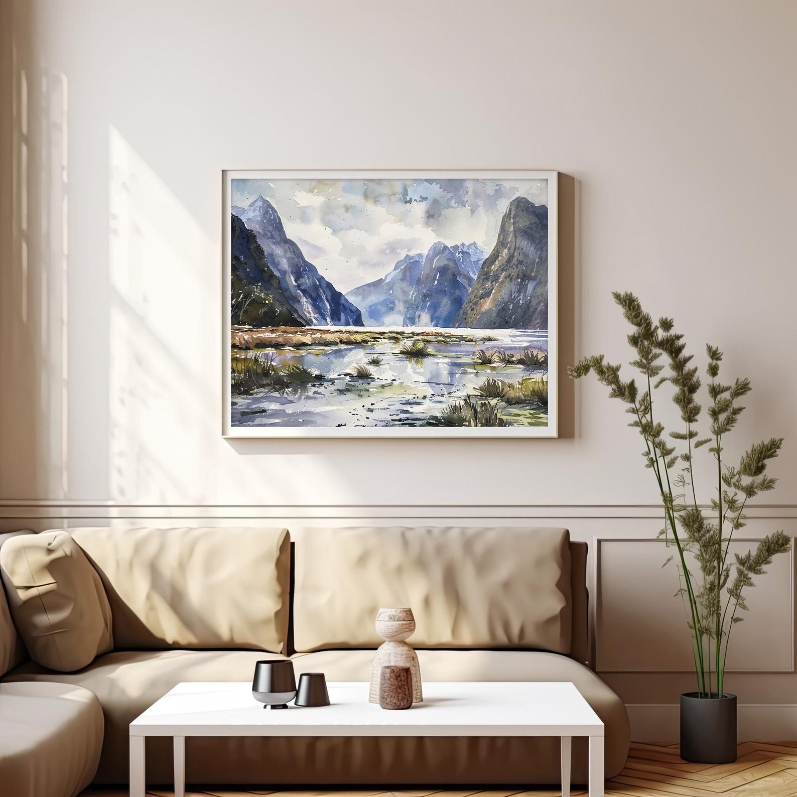 Milford Sound Watercolor Painting New Zealand Landscape Art Print ...