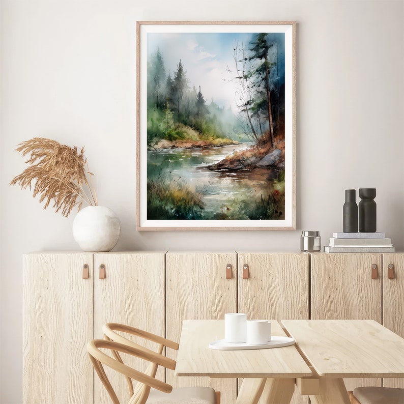 Scotland Landscape Art Print Pine Trees Watercolor Painting England ...
