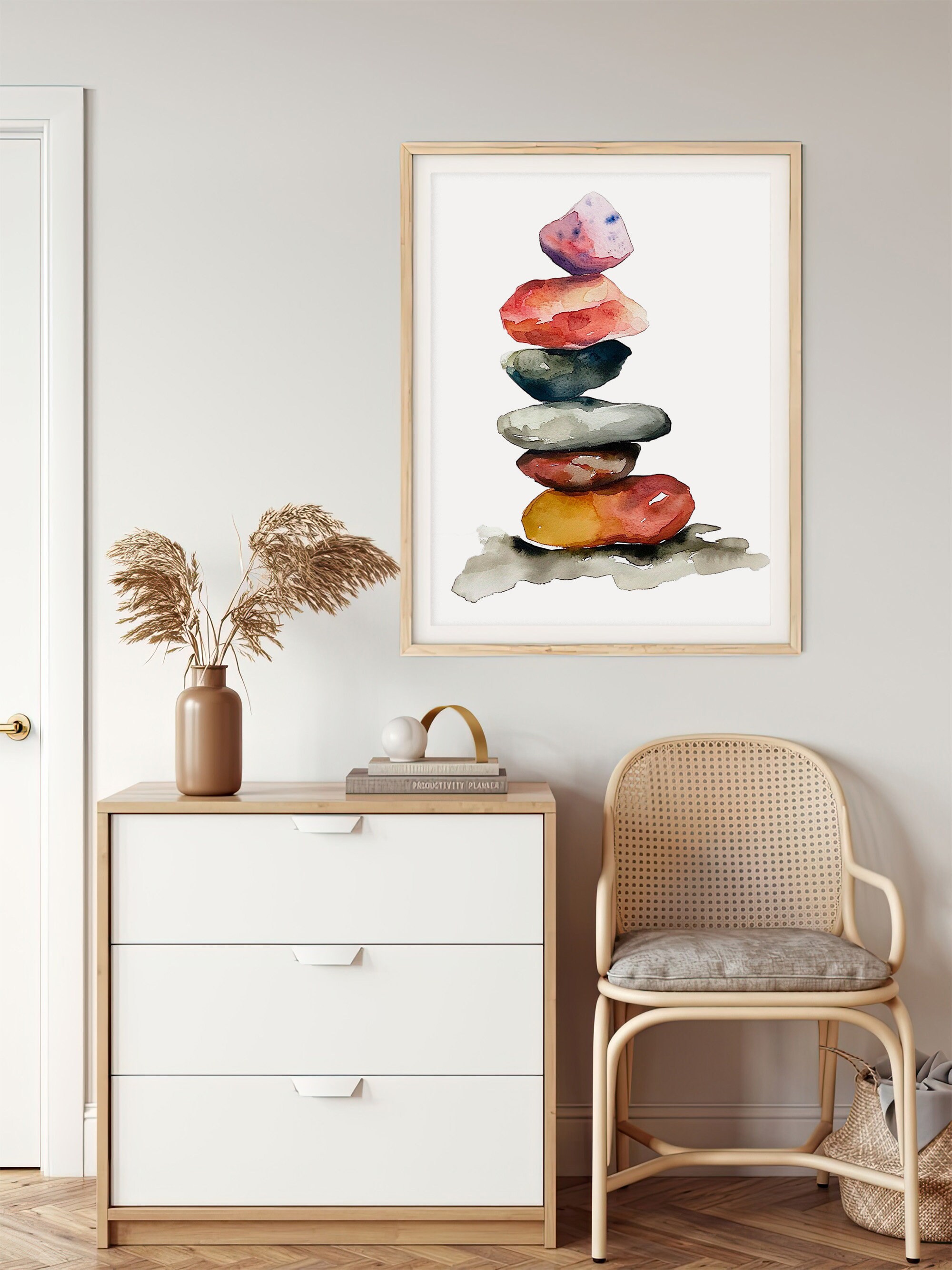 Balancing Stones Watercolor Art Print Meditation Wall Art Yoga Art ...