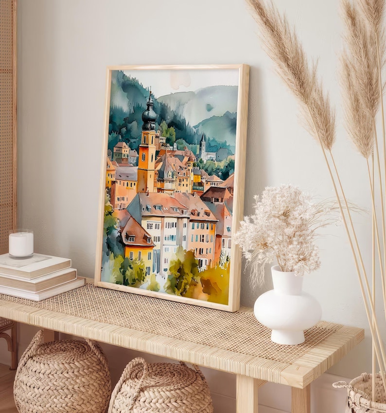 Heidelberg Cityscape Watercolor Painting Germany Watercolor Art Print ...