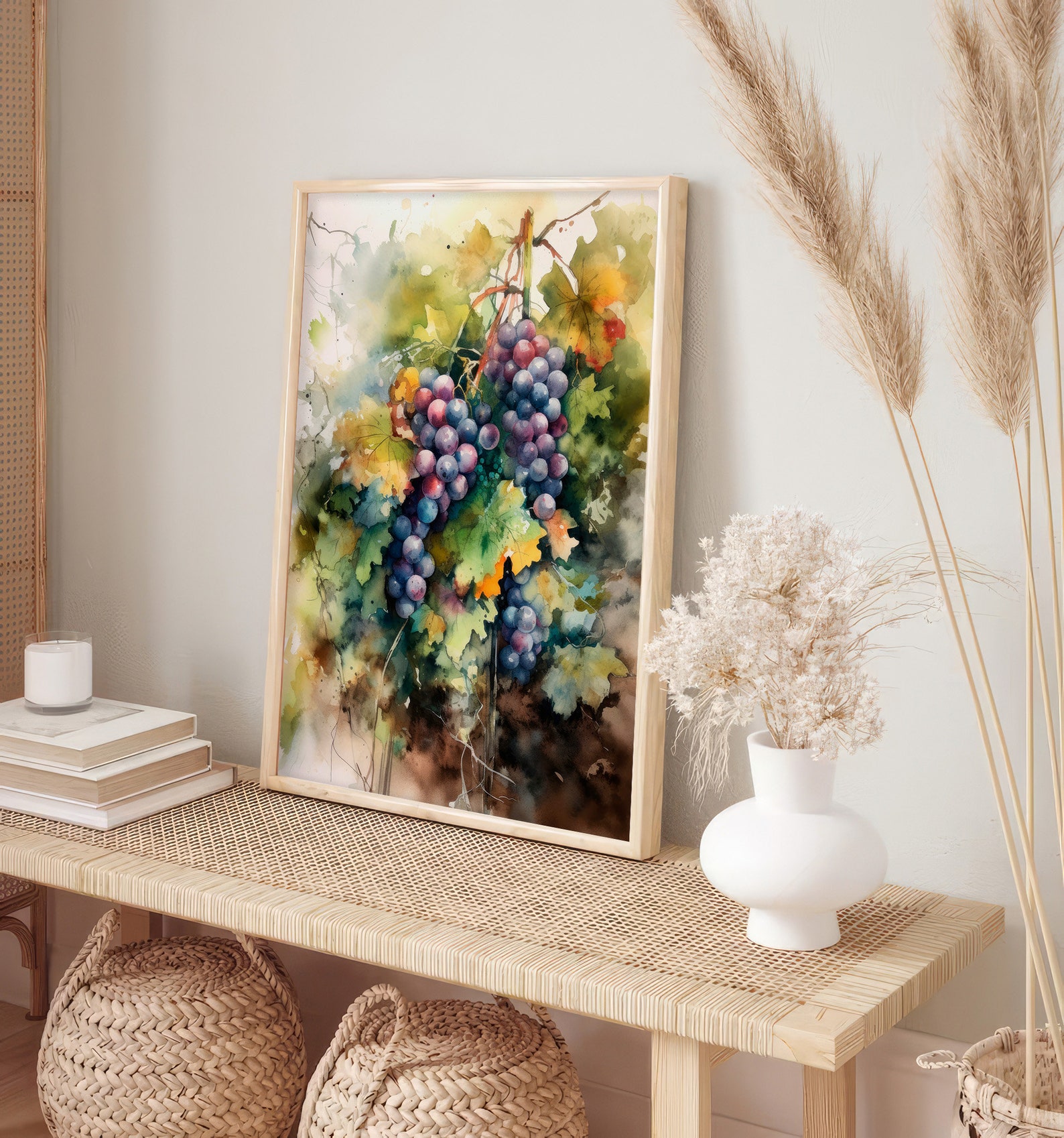 Grapes Watercolor Art Botanical Print Napa Valley Vineyard Artwork by ...