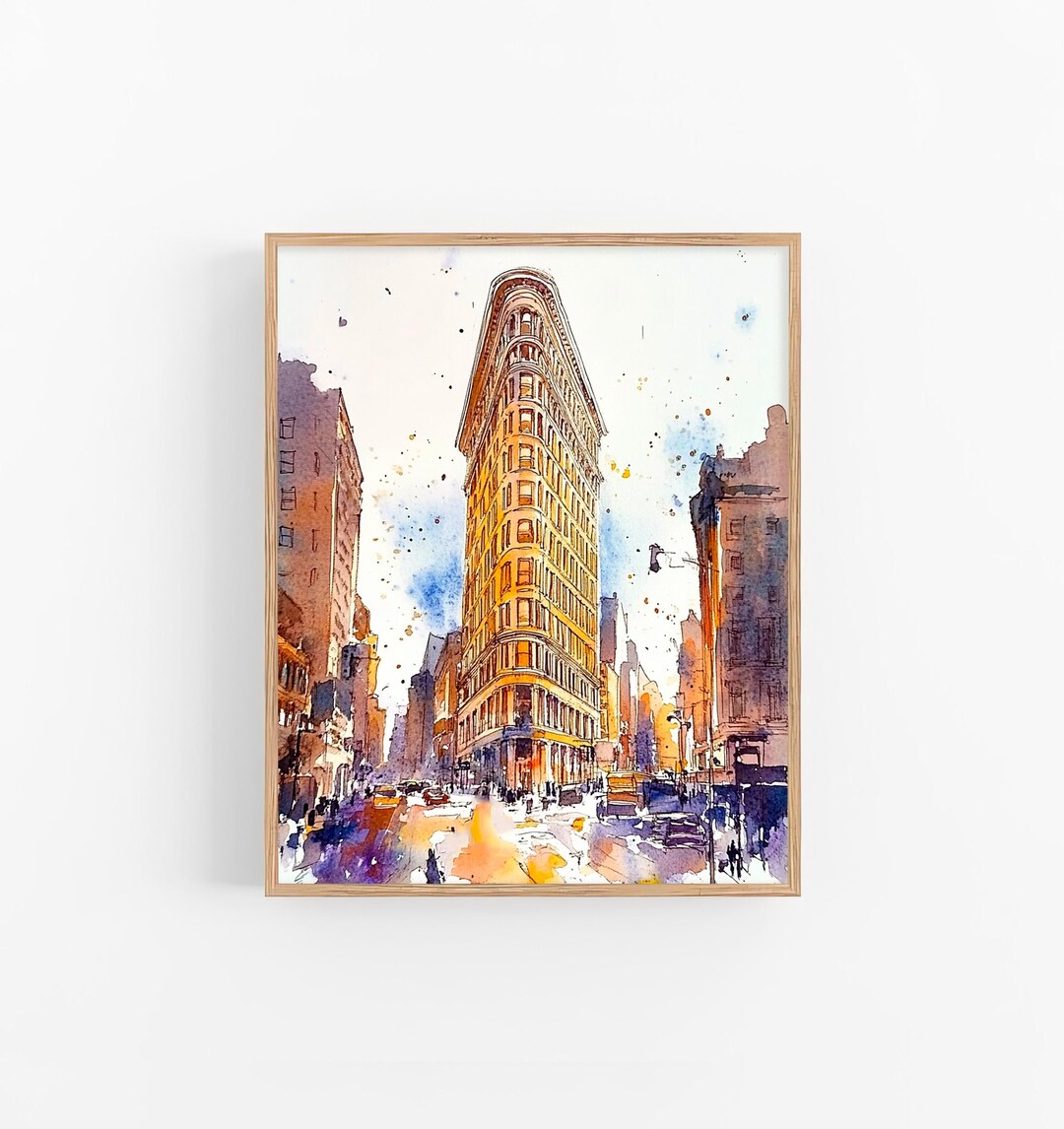 Flatiron Building Watercolor Painting New York Cityscape Watercolor Art ...