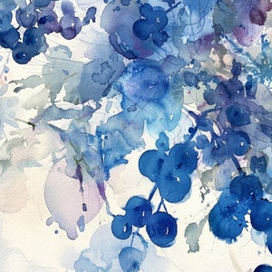 Blueberry Watercolor Art Print Berry Watercolor Painting Botanical Wall ...