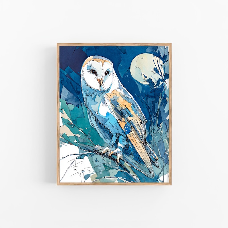 Blue Owl Painting - Etsy