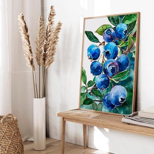 Blueberry Watercolor Painting Berry Art Print Floral Wall Art Print ...