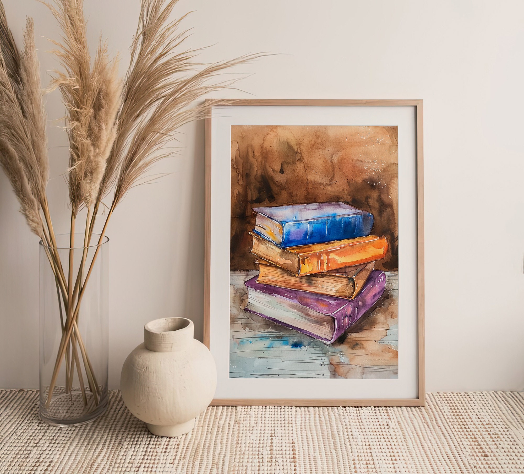 Books Watercolor Painting Old Book Library Art Print Books Farmhouse ...