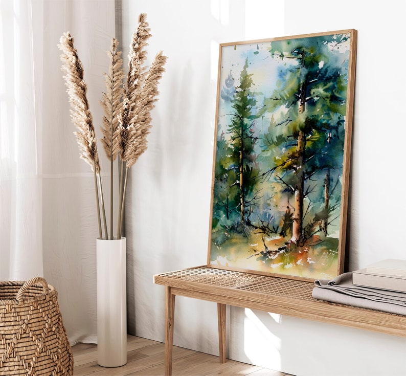 Pine Forest Watercolor Painting Pine Trees Art Print Colorado Forest ...