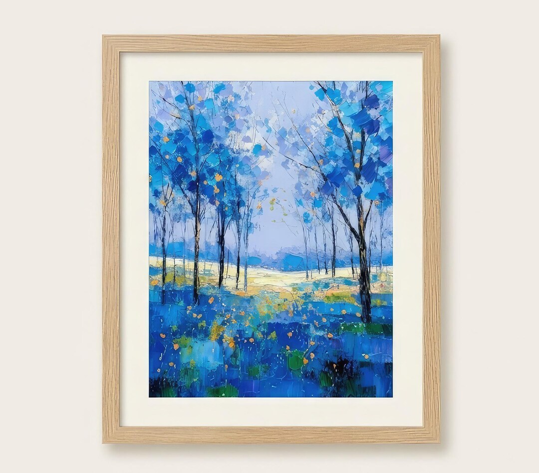 Blue Woodland Forest Impasto Painting Art Print Abstract Trees ...