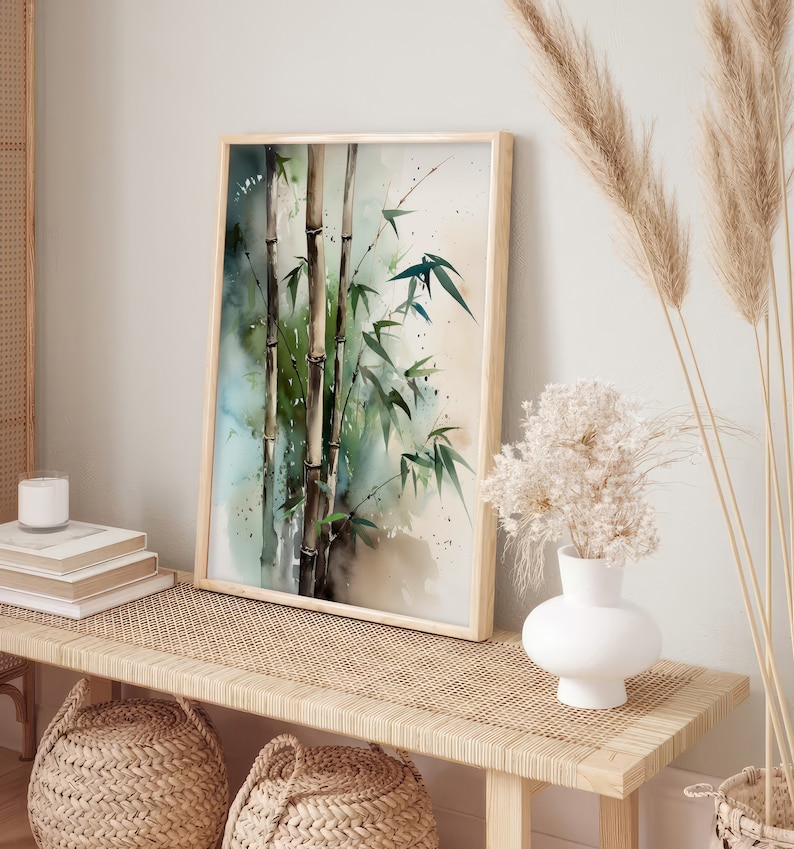 Bamboo Watercolor Art Print Bamboo Tree Painting Minimalist - Etsy