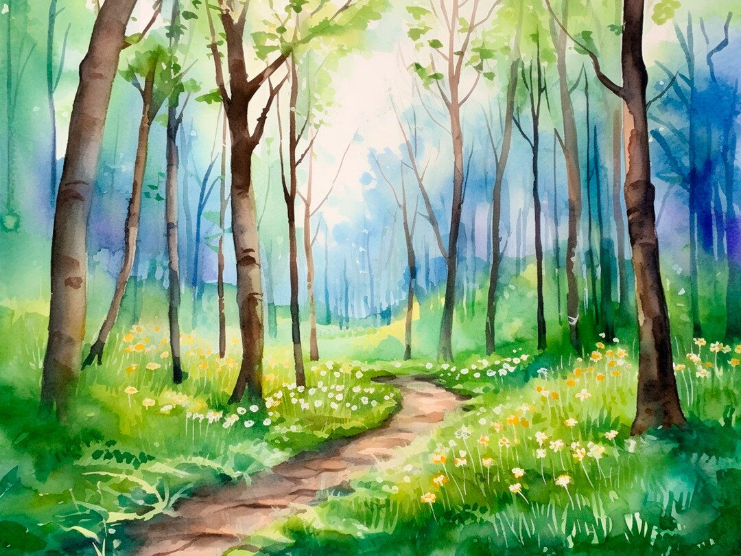 Spring Forest Watercolor Painting Spring Scene Watercolor Artwork New ...