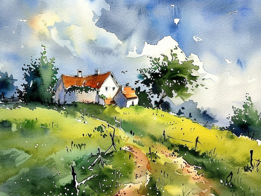 Lake District Countryside Watercolor Painting England Landscape Art ...