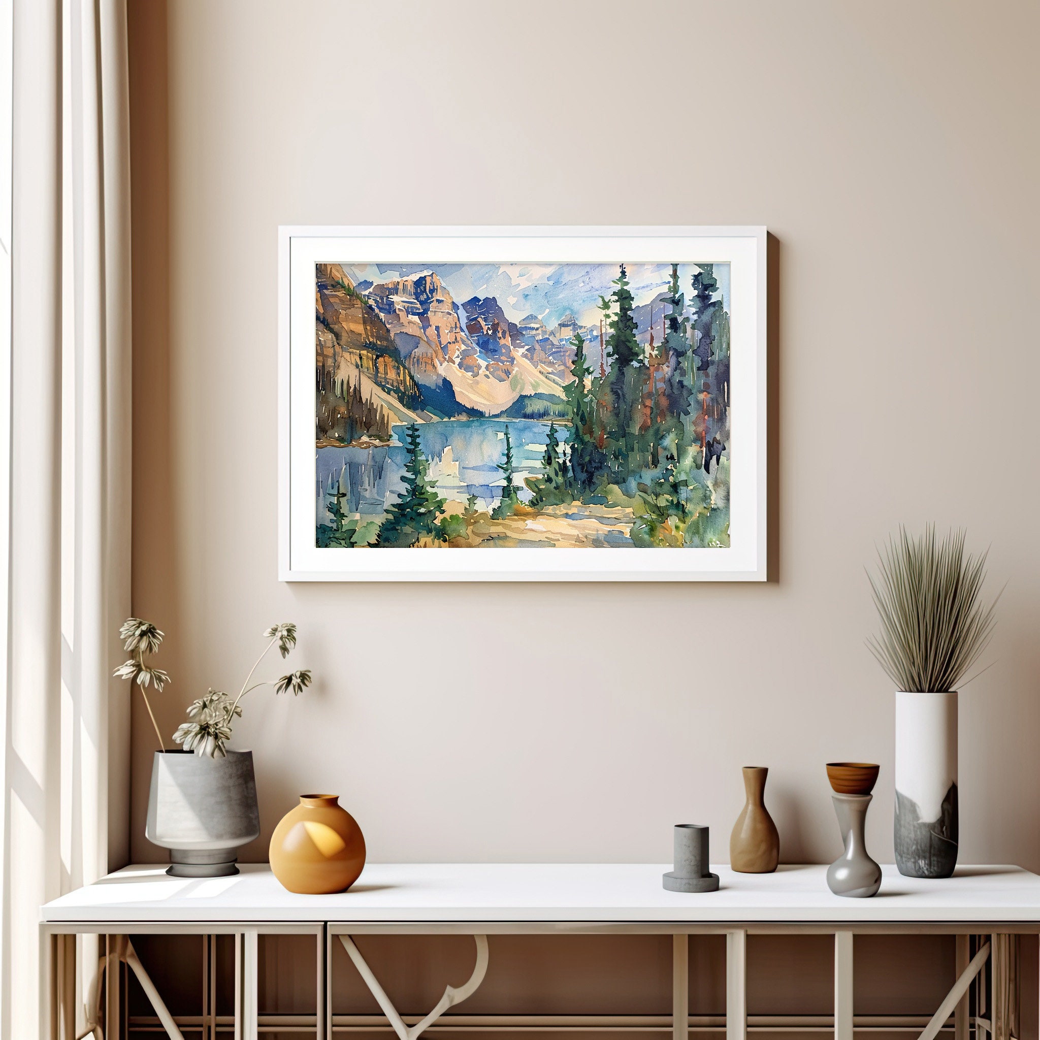 Jasper National Park Watercolor Art Print Canada Landscape Watercolor ...