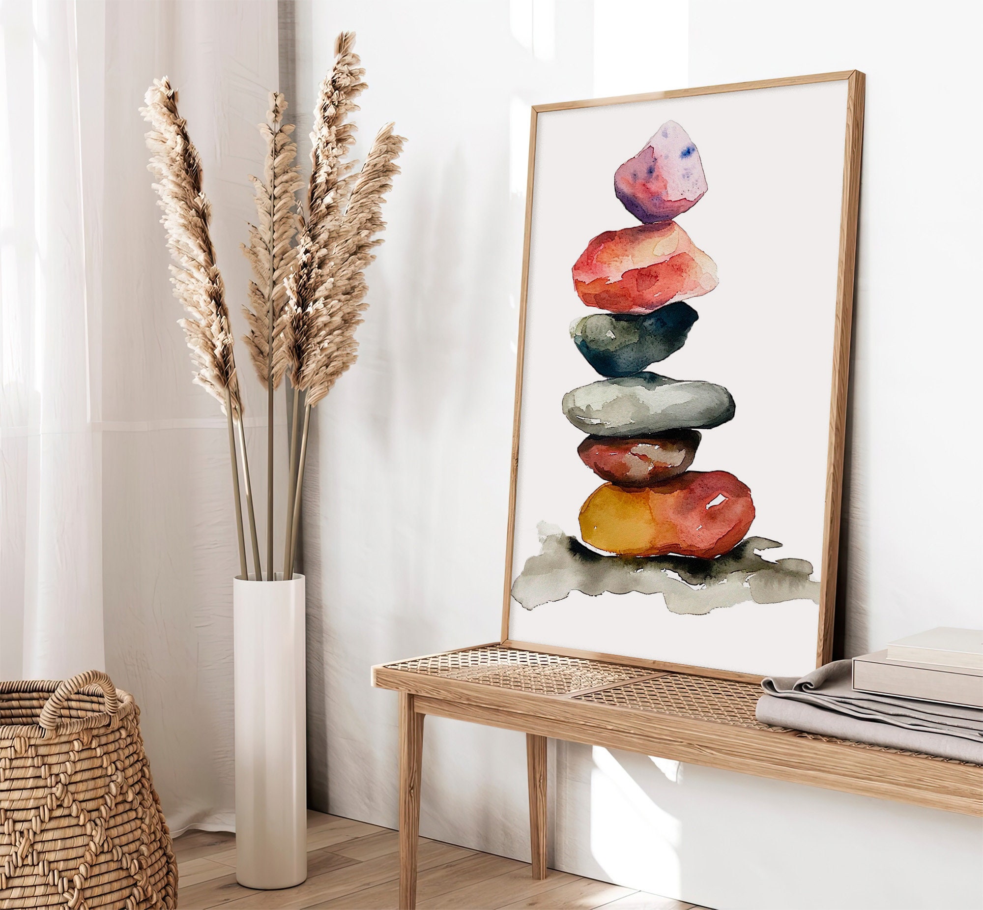 Balancing Stones Watercolor Art Print Meditation Wall Art Yoga Art ...