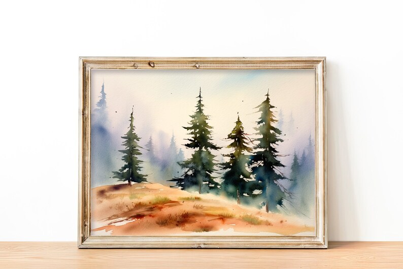 Adirondack Mountains Painting Pine Forest Landscape Art Print Foggy ...